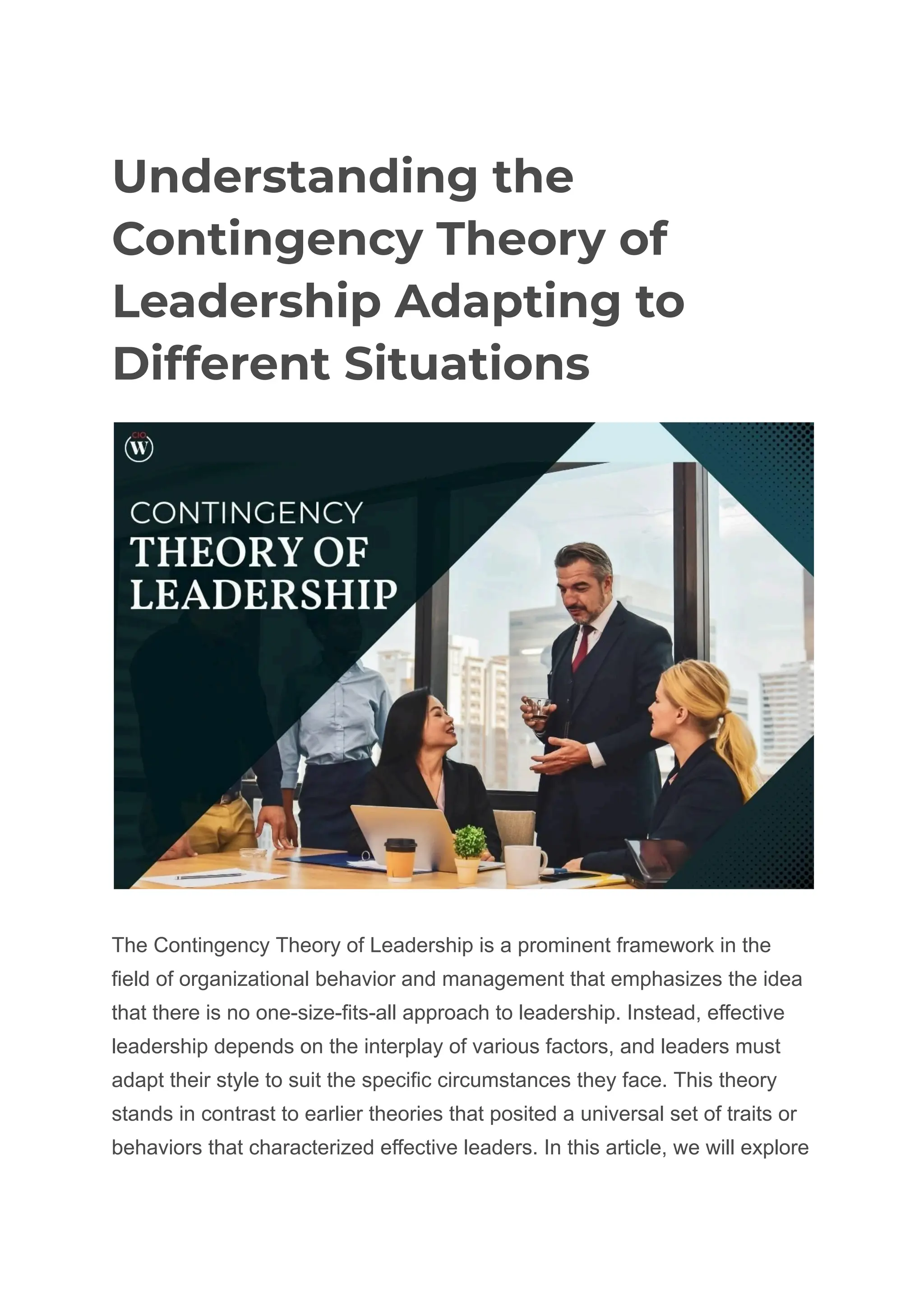Understanding the Contingency Theory of Leadership Adapting to ...