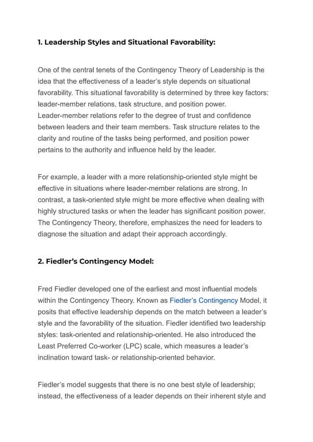 Understanding the Contingency Theory of Leadership Adapting to ...