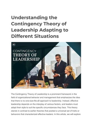 Understanding the Contingency Theory of Leadership Adapting to ...