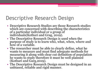 Understanding the Descriptive/ Diagnostic Research Design | PPTX