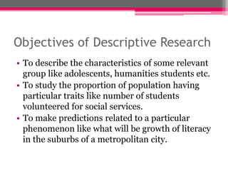 Understanding the Descriptive/ Diagnostic Research Design | PPTX