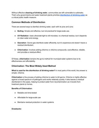 Understanding the Disinfection of Drinking Water: Methods, Safety, and ...