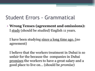 Understanding the errors of arabic speaking ell’s | PPTX