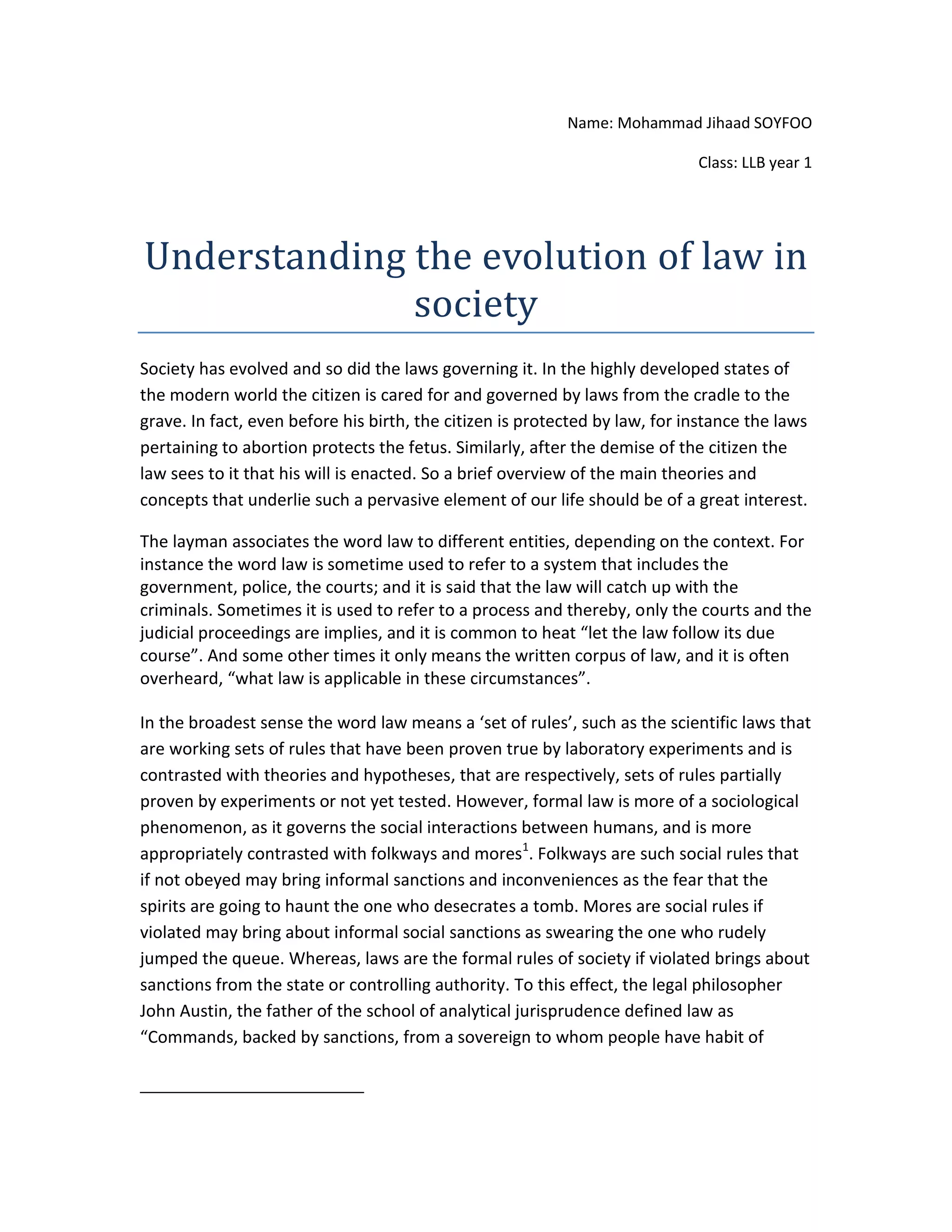 Understanding the evolution of law in society | DOCX