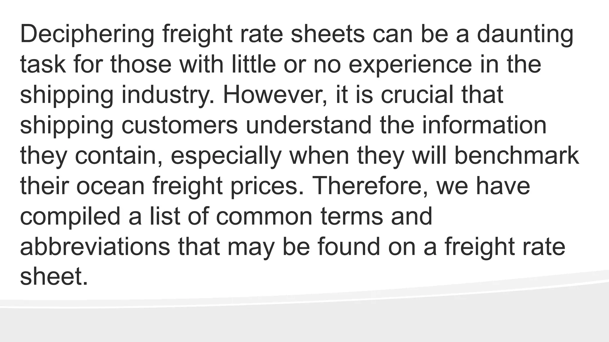 UNDERSTANDING THE FREIGHT RATE SHEET | PPTX