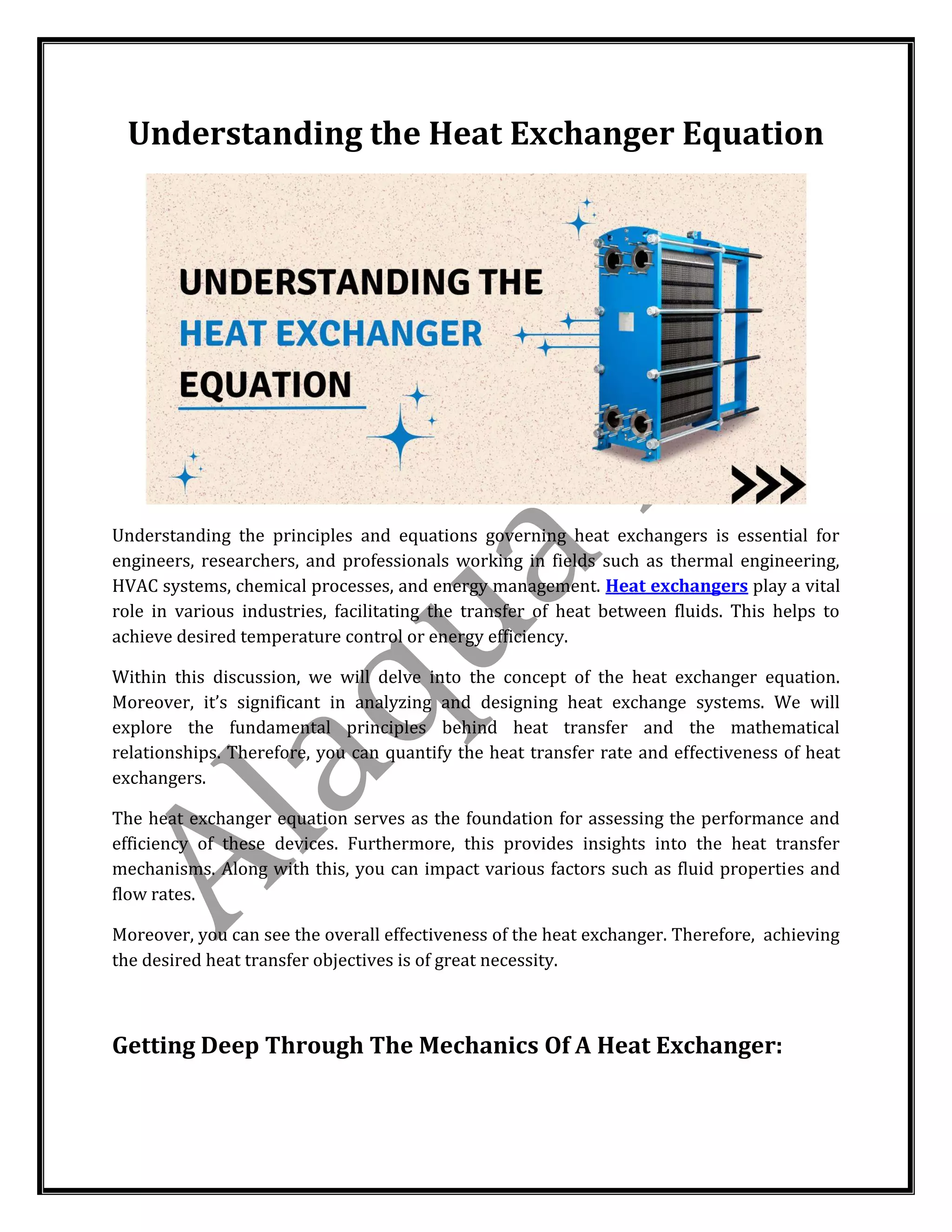 Understanding the Heat Exchanger Equation | PDF