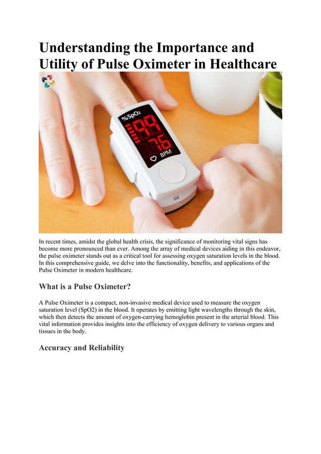 Importance and Utility of Pulse Oximeter in Healthcare | The Lifesciences Magazine | PDF