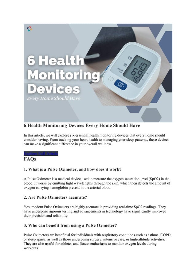 Importance and Utility of Pulse Oximeter in Healthcare | The Lifesciences Magazine | PDF