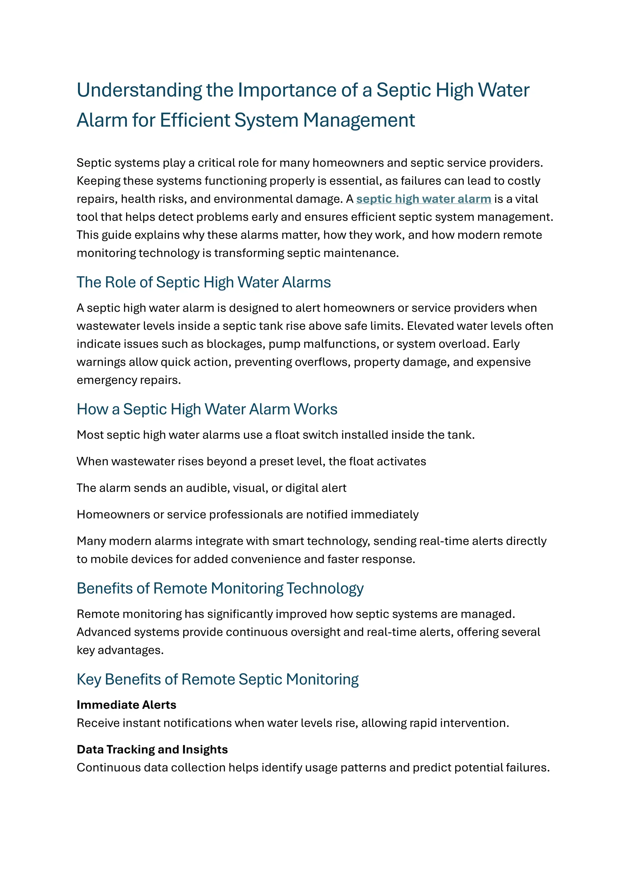 Understanding the Importance of a Septic High Water Alarm for Efficient ...