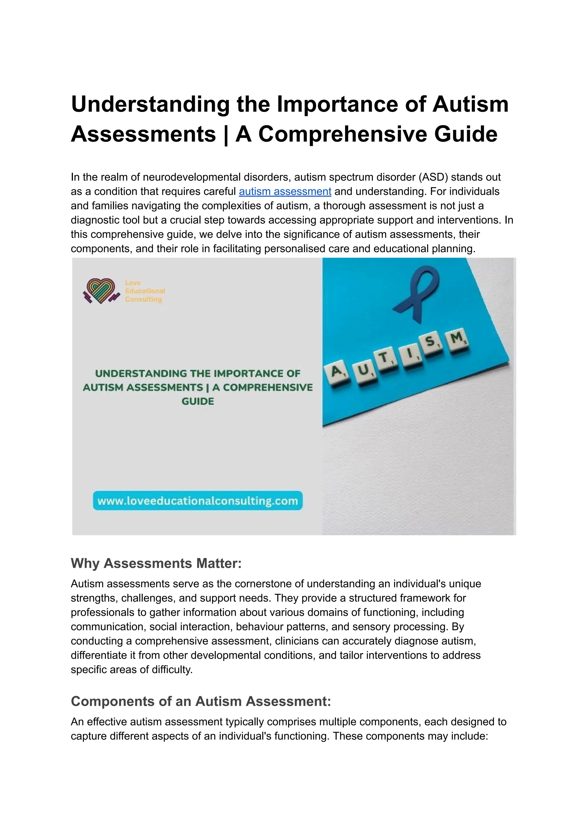 Understanding the Importance of Autism Assessments | A Comprehensive Guide | PDF