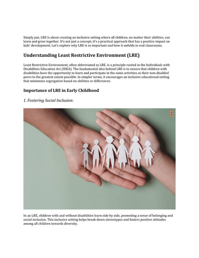 Recognizing the Significance of a Least Restrictive Environment (LRE ...