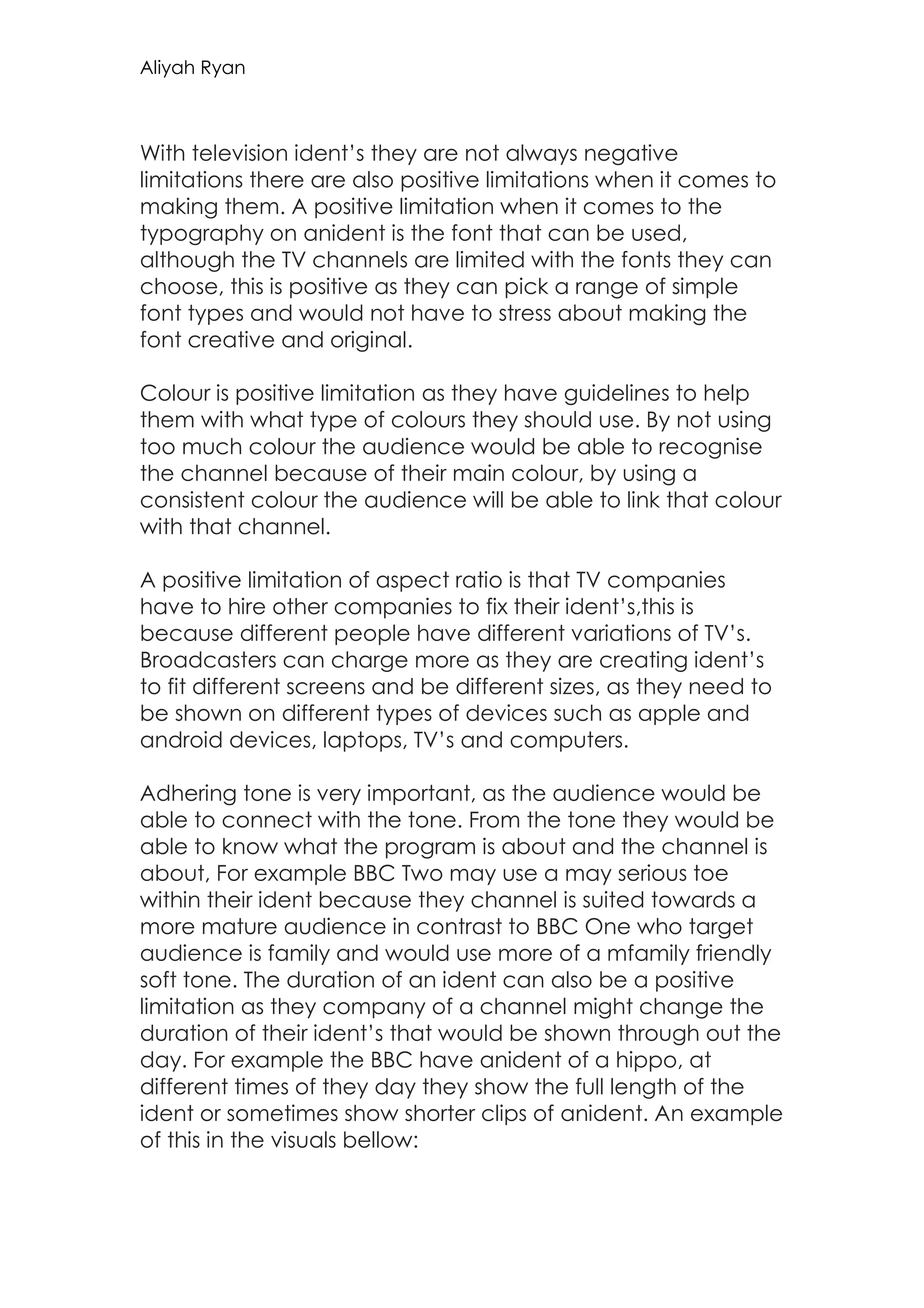 Understanding the limitations of the television ident | DOCX | Desktop ...