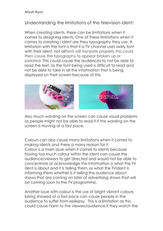 Understanding the limitations of the television ident | DOCX | Desktop ...