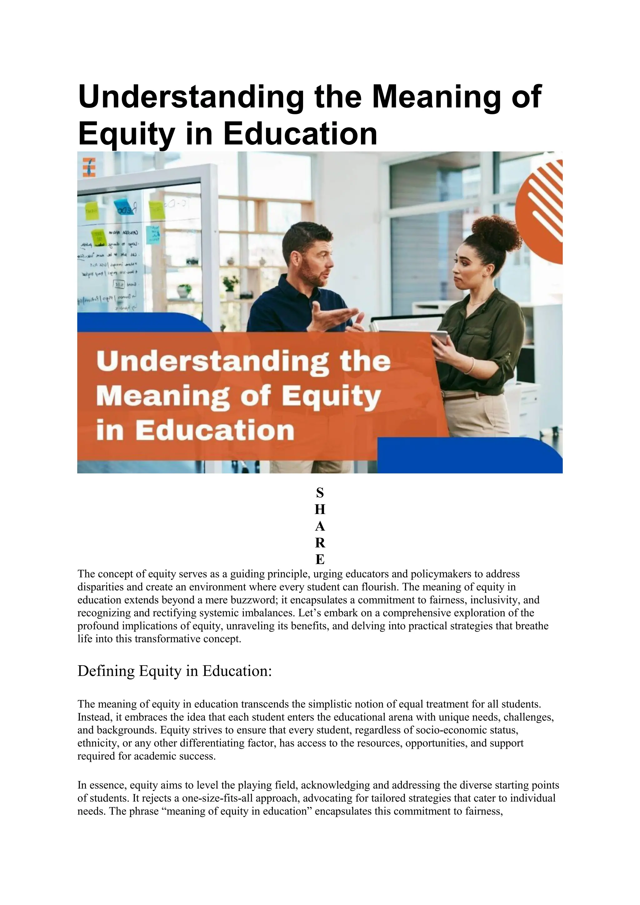Understanding the Meaning of Equity in Education | Future Education ...