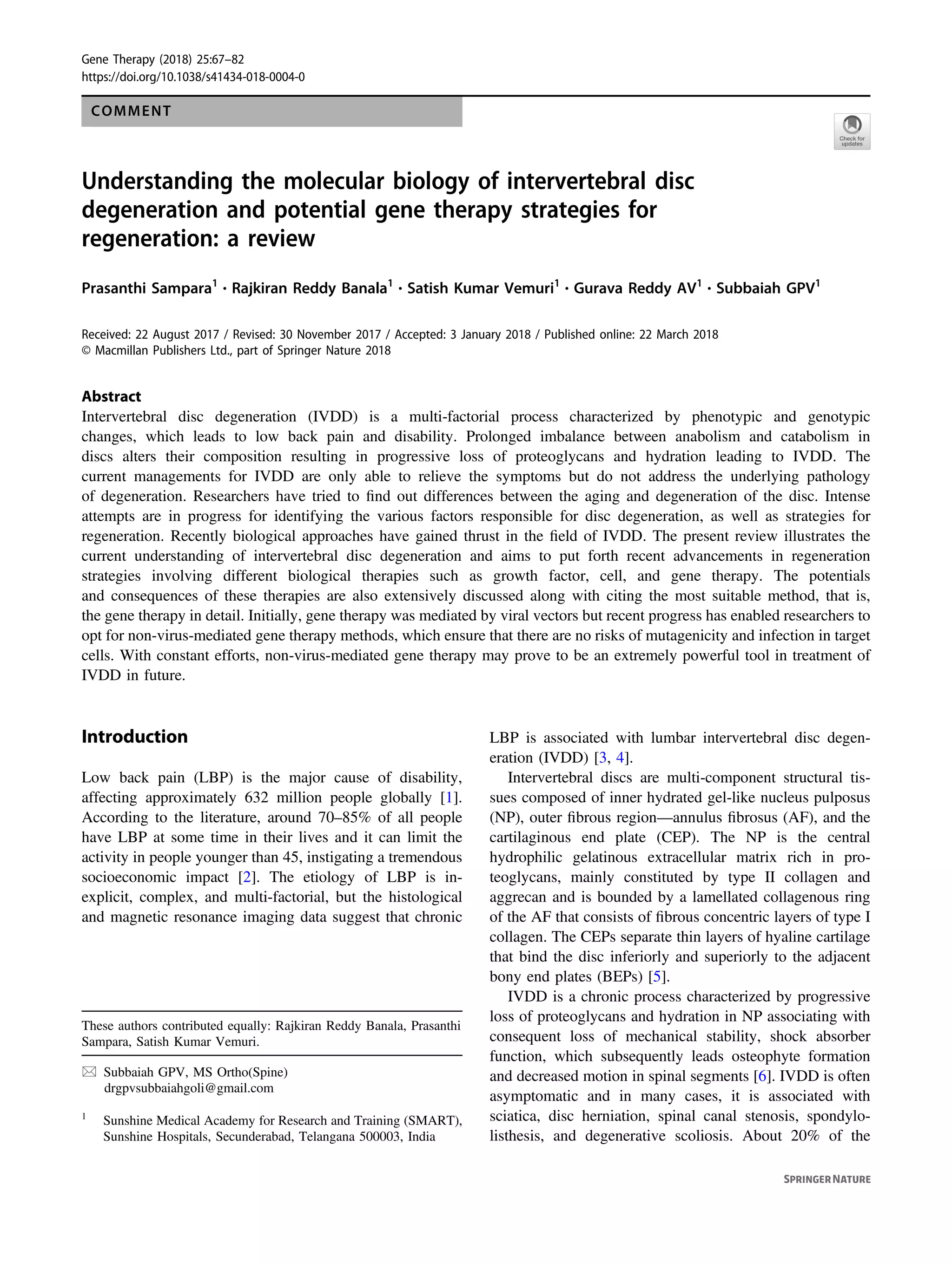 Understanding the molecular biology of intervertebral disc degeneration ...