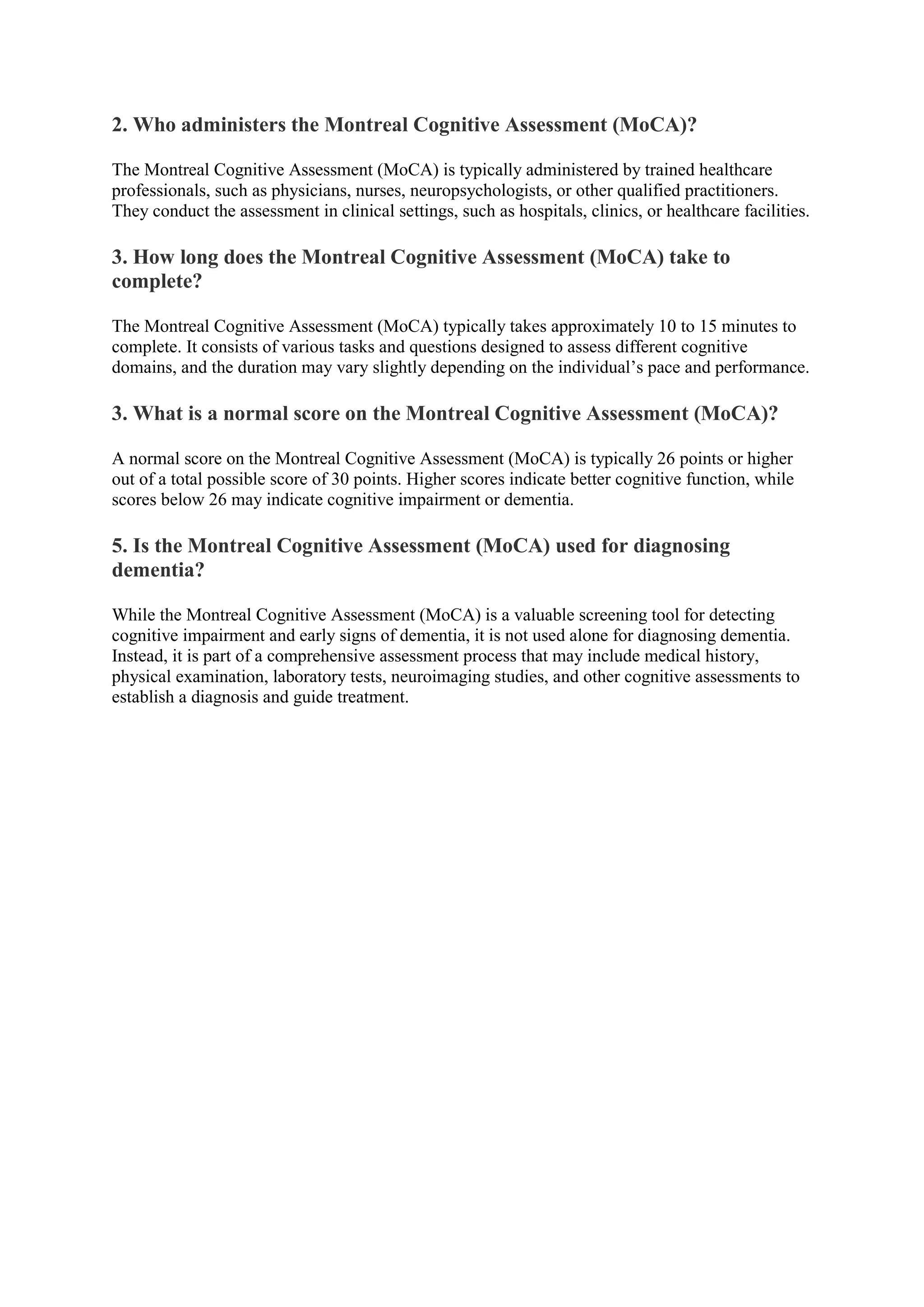 Montreal Cognitive Assessment (MoCA) Test for Dementia | The ...