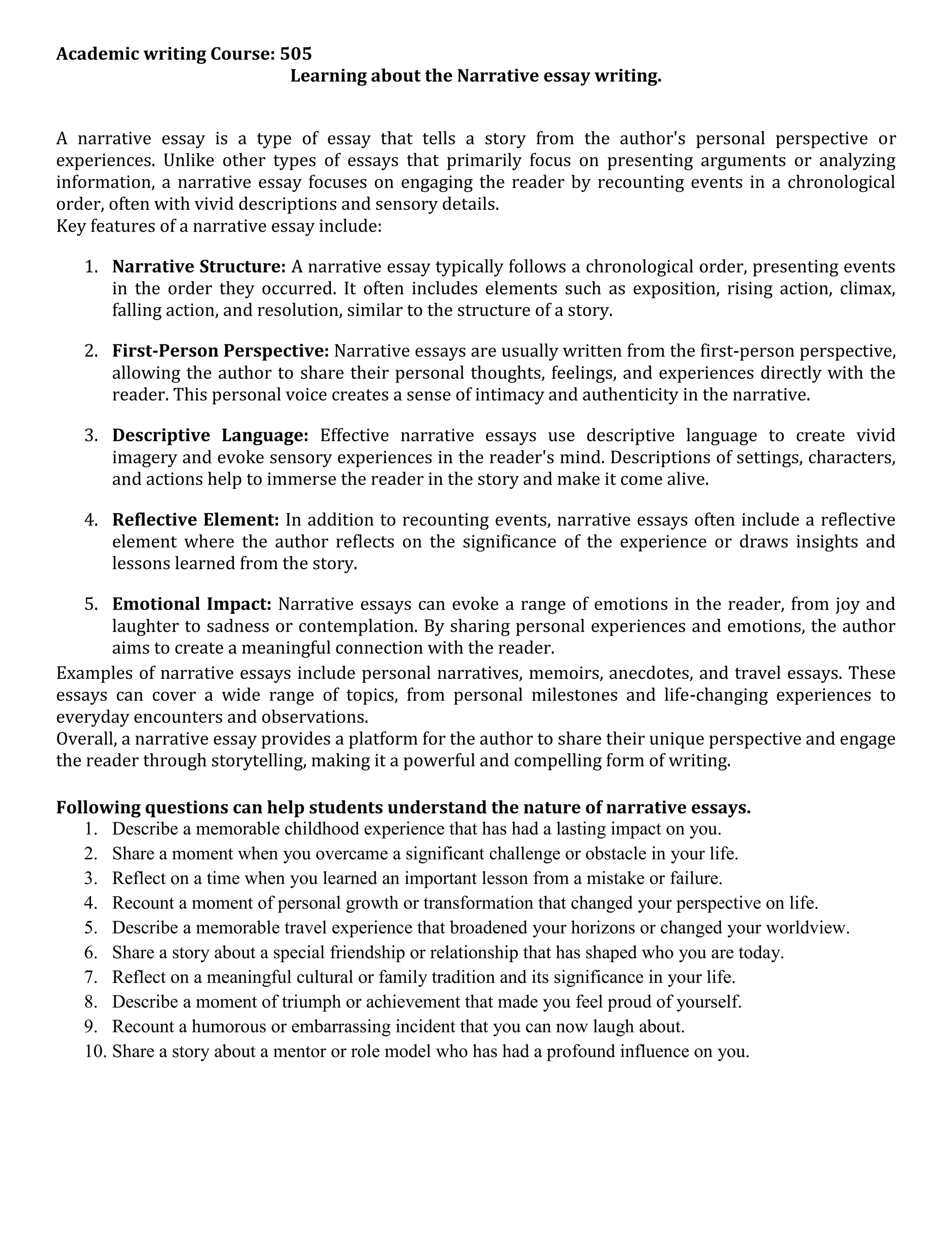 Understanding the narrative essay writing, samples, questions.pdf