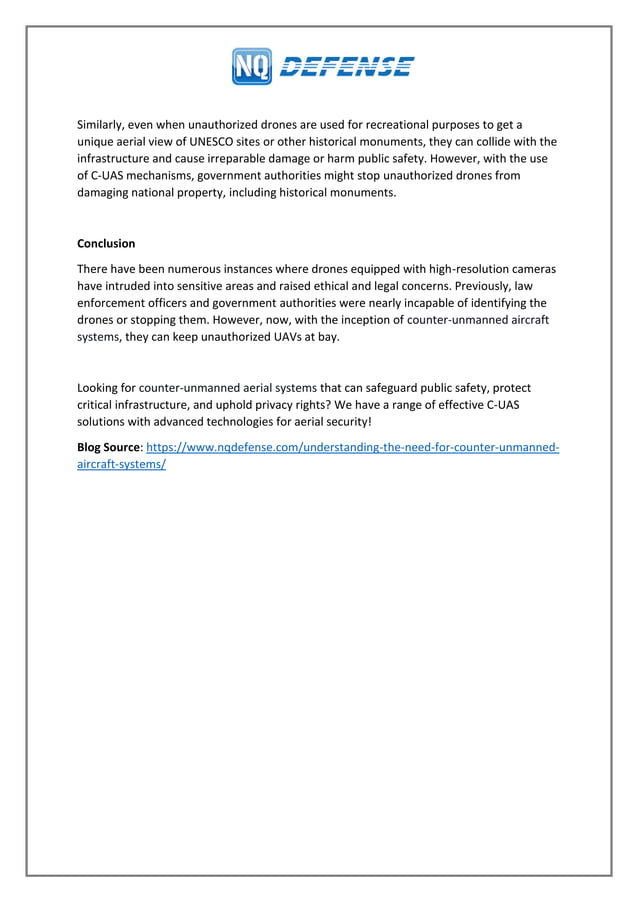 Understanding the Need for Counter Unmanned Aircraft Systems | PDF ...