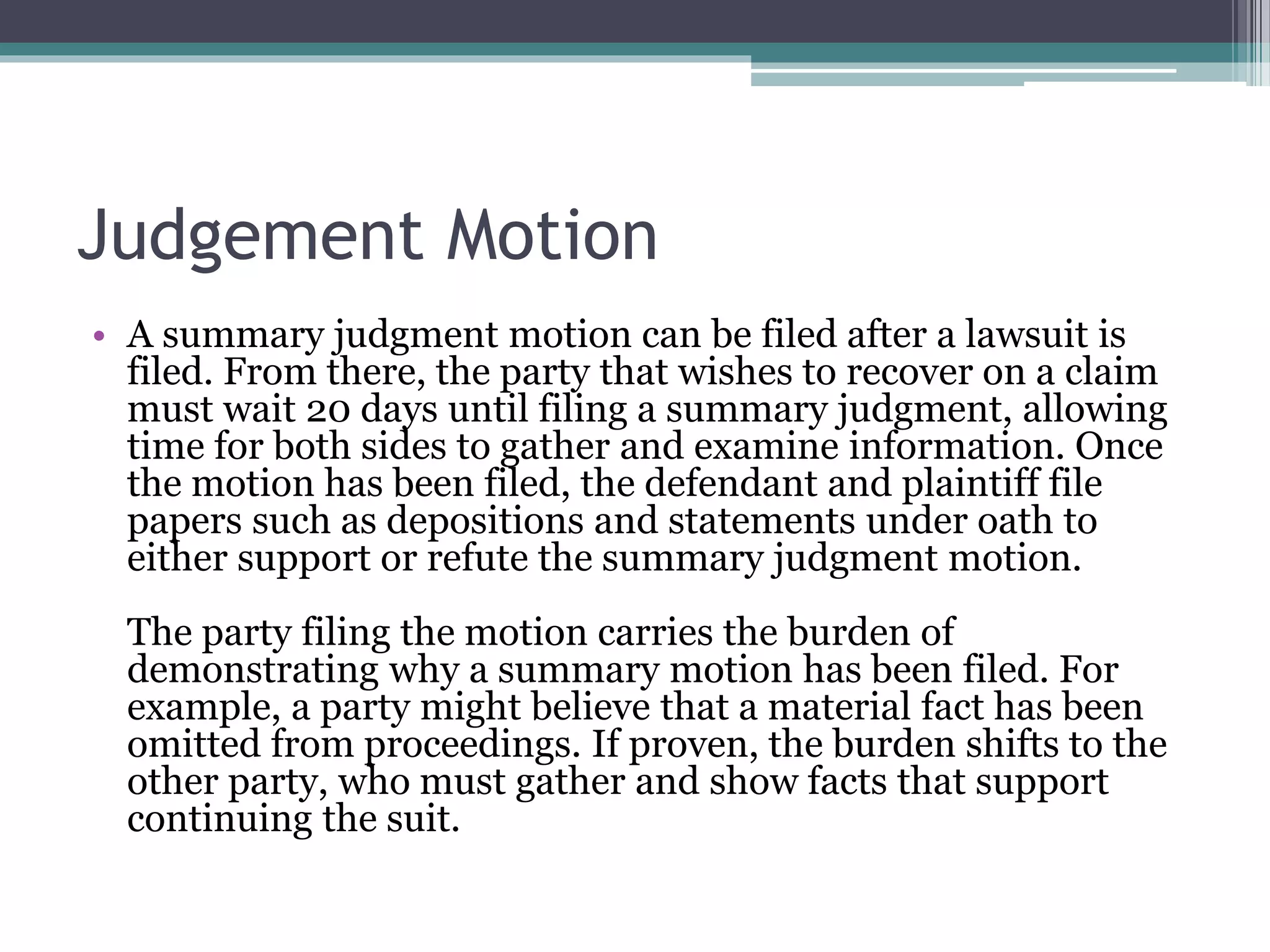Understanding The Role of a Summary Judgment Motion | PPTX