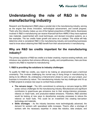 Understanding the role of R&D in the manufacturing industry | PDF