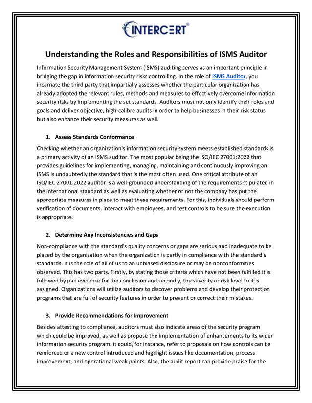 Understanding the Roles and Responsibilities of ISMS Auditor.docx ...