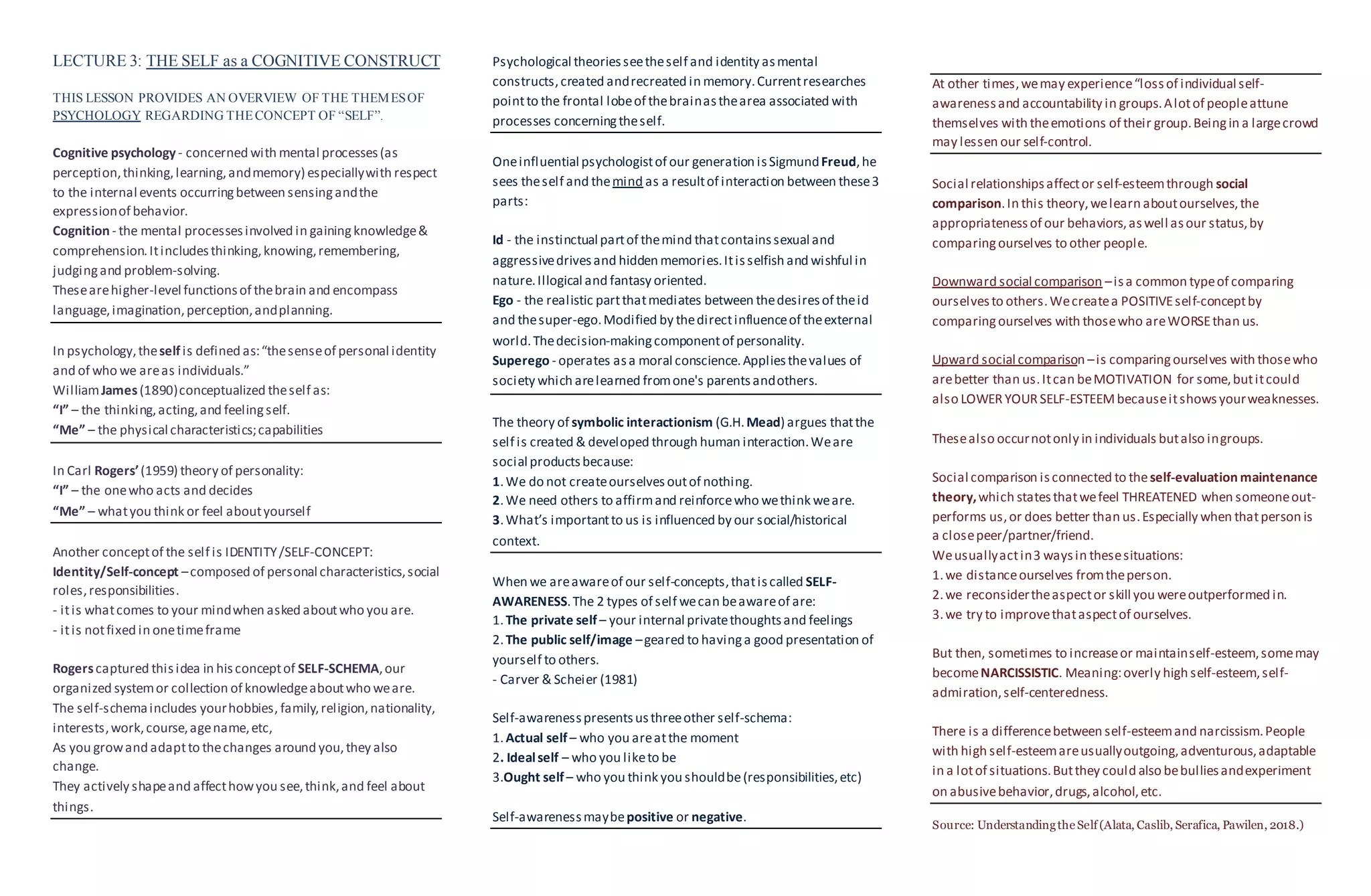Understanding the self - lecture 3 HAND-OUT | DOCX