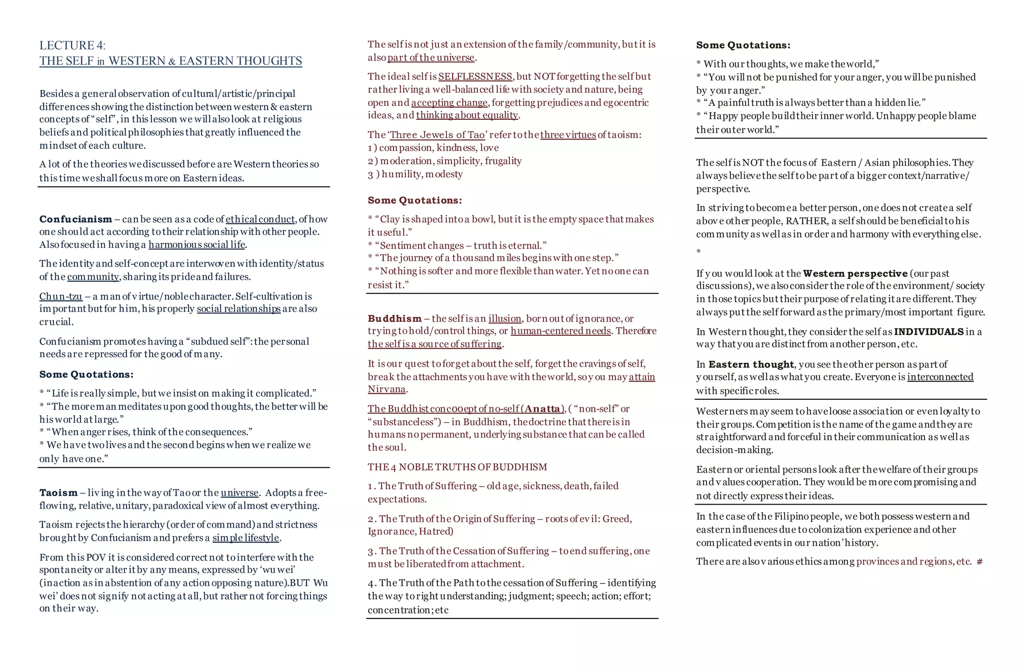 Understanding the self - lecture 4 HAND-OUT | DOCX