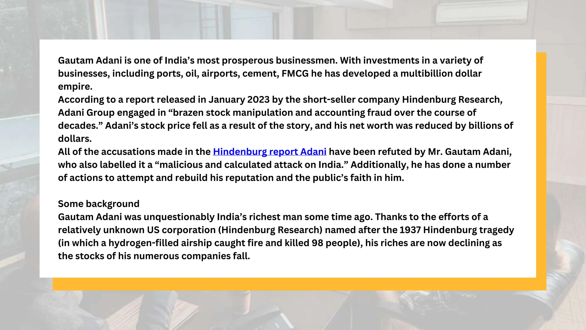 Understanding the Short-Selling Motives Behind the Hindenburg Research for Adani | PPTX