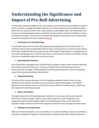 Understanding the Significance and Impact of Pre-Roll Advertising | DOCX
