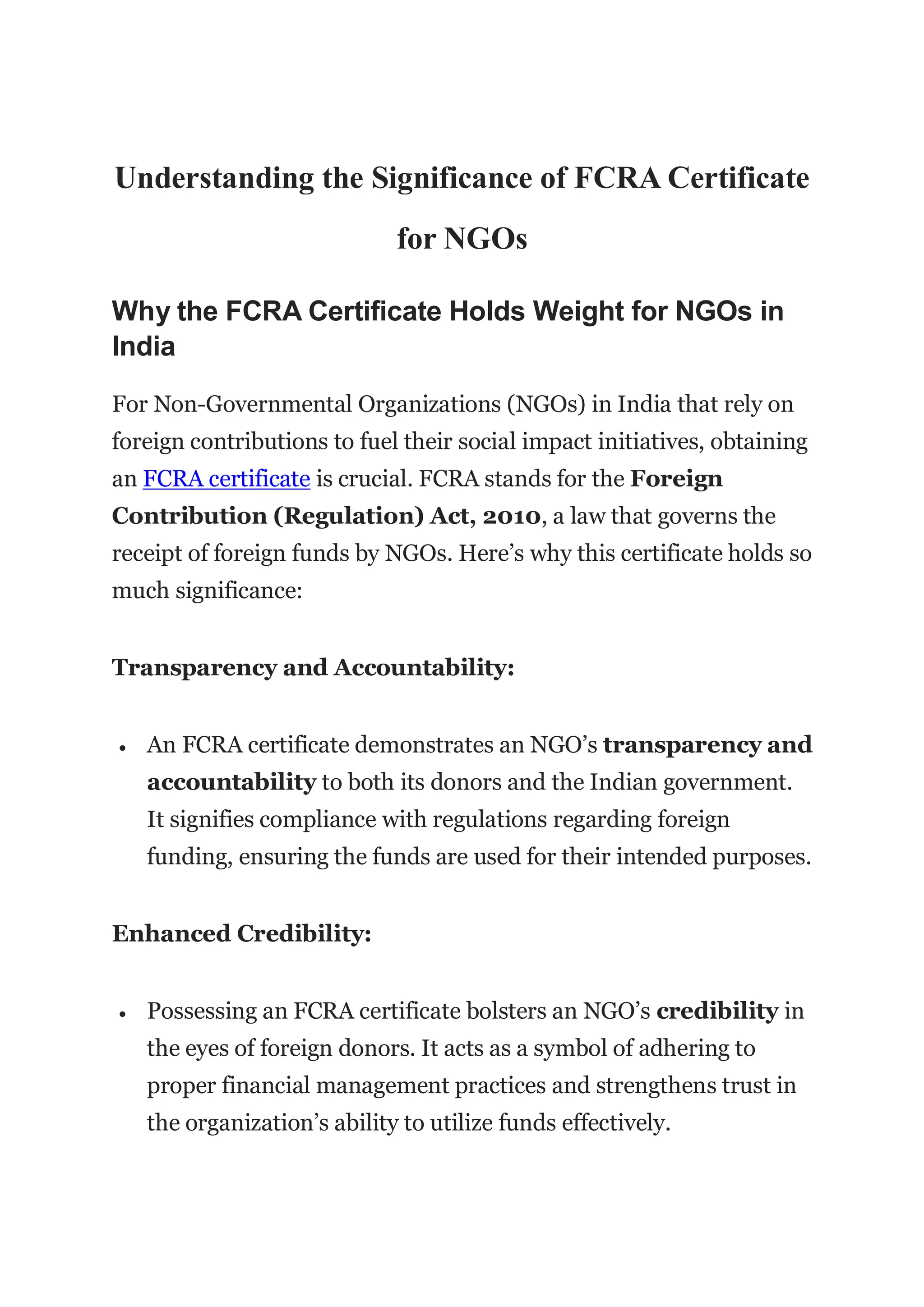 Understanding the Significance of FCRA Certificate for NGOs.pdf