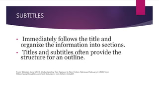UNDERSTANDING THE TEXT FEATURES IN NON-FICTION AND SQ3R | PPT