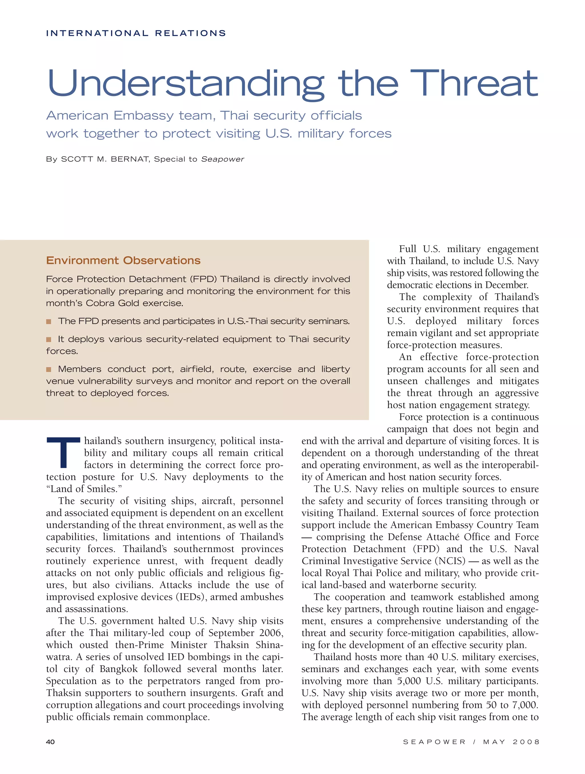 Understanding the Threat - Force Protection Detachment Thailand ...
