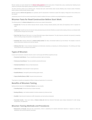 Understanding the Vital Role of Bitumen Testing in Construction | PDF