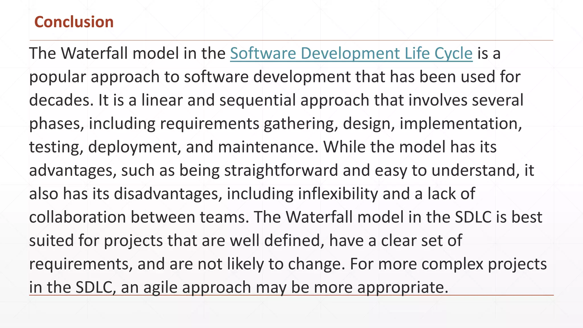 Understanding the Waterfall Model in Software Development Life Cycle | PPTX