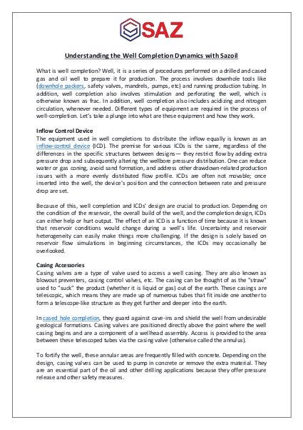 Understanding the Well Completion Dynamics with Sazoil | DOCX