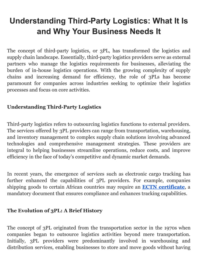 Understanding Third-Party Logistics | ECTN Certificate | PDF