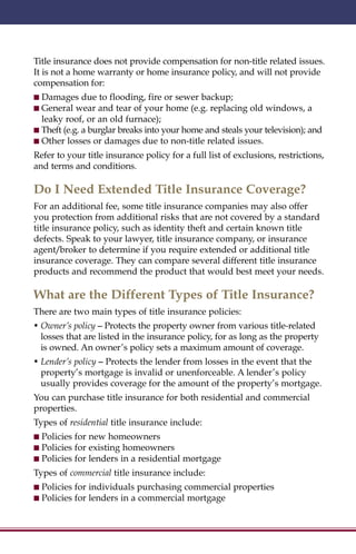 Understanding Title Insurance (Fsco) | PDF