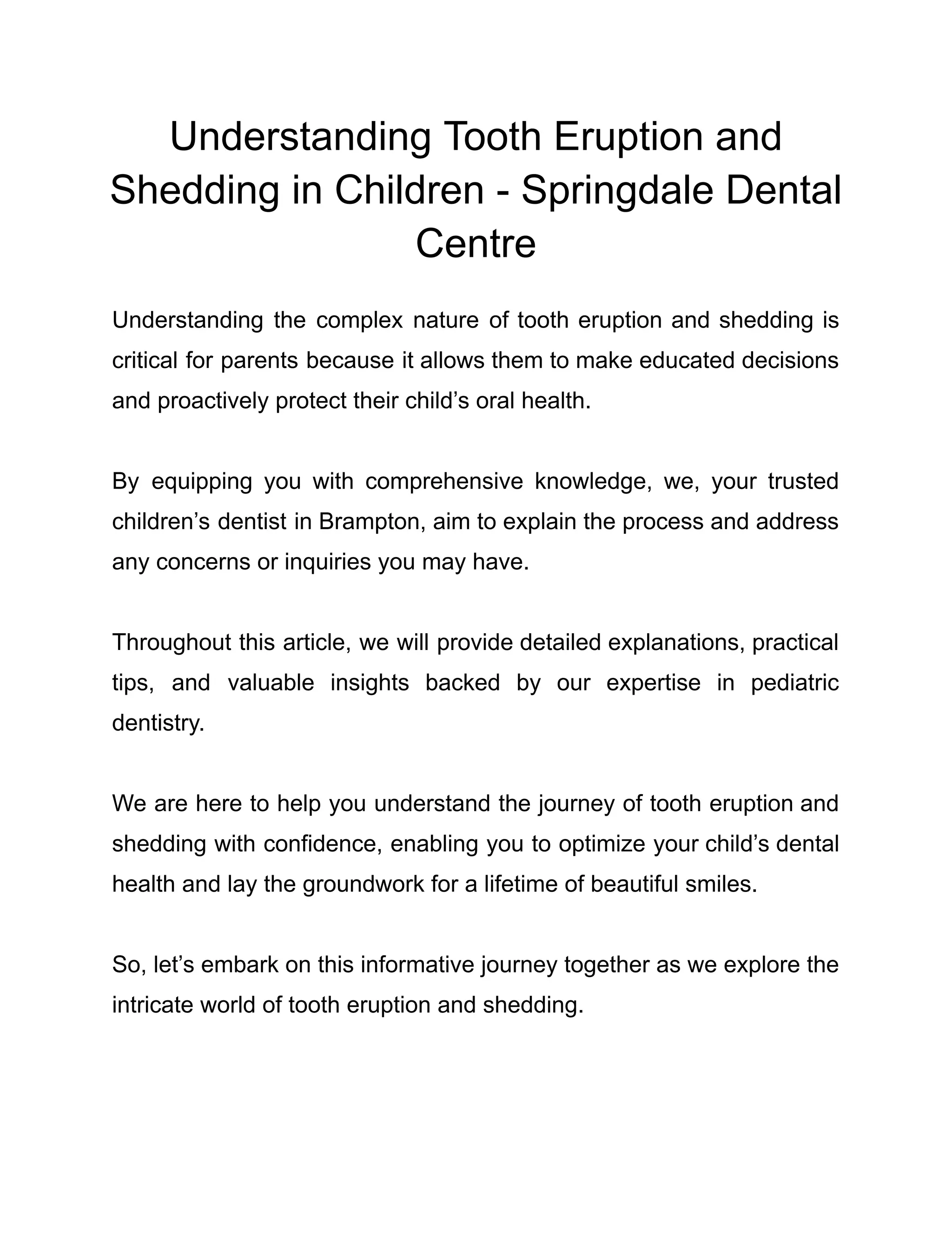 Understanding Tooth Eruption and Shedding in Children - Springdale ...