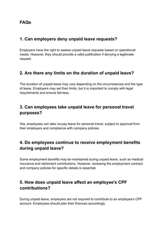 Understanding Unpaid Leave in Singapore | PDF