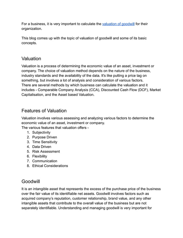 Understanding Valuation of Goodwill. pdf | PDF | Business Accounting & Finance | Business
