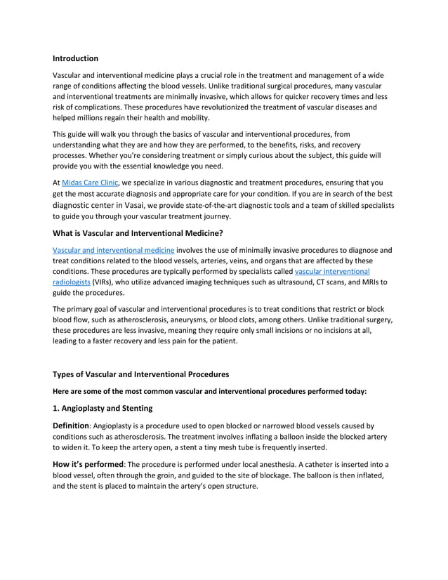 Understanding Vascular and Interventional Procedures: A Comprehensive Guide | PDF