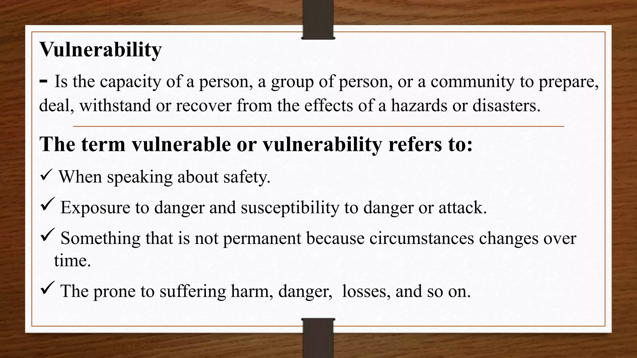 Understanding vulnerability to hazards and disasters | PPTX