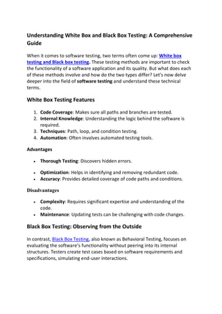 Understanding White Box and Black Box Testing | PDF
