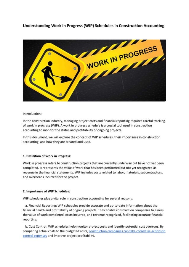 Understanding Work in Progress (WIP) Schedules in Construction ...
