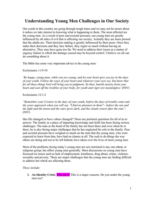 Understanding Young Men Challenges in Our Society | PDF