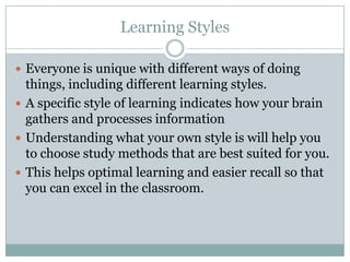 Understanding your learning styles 2 | PPT