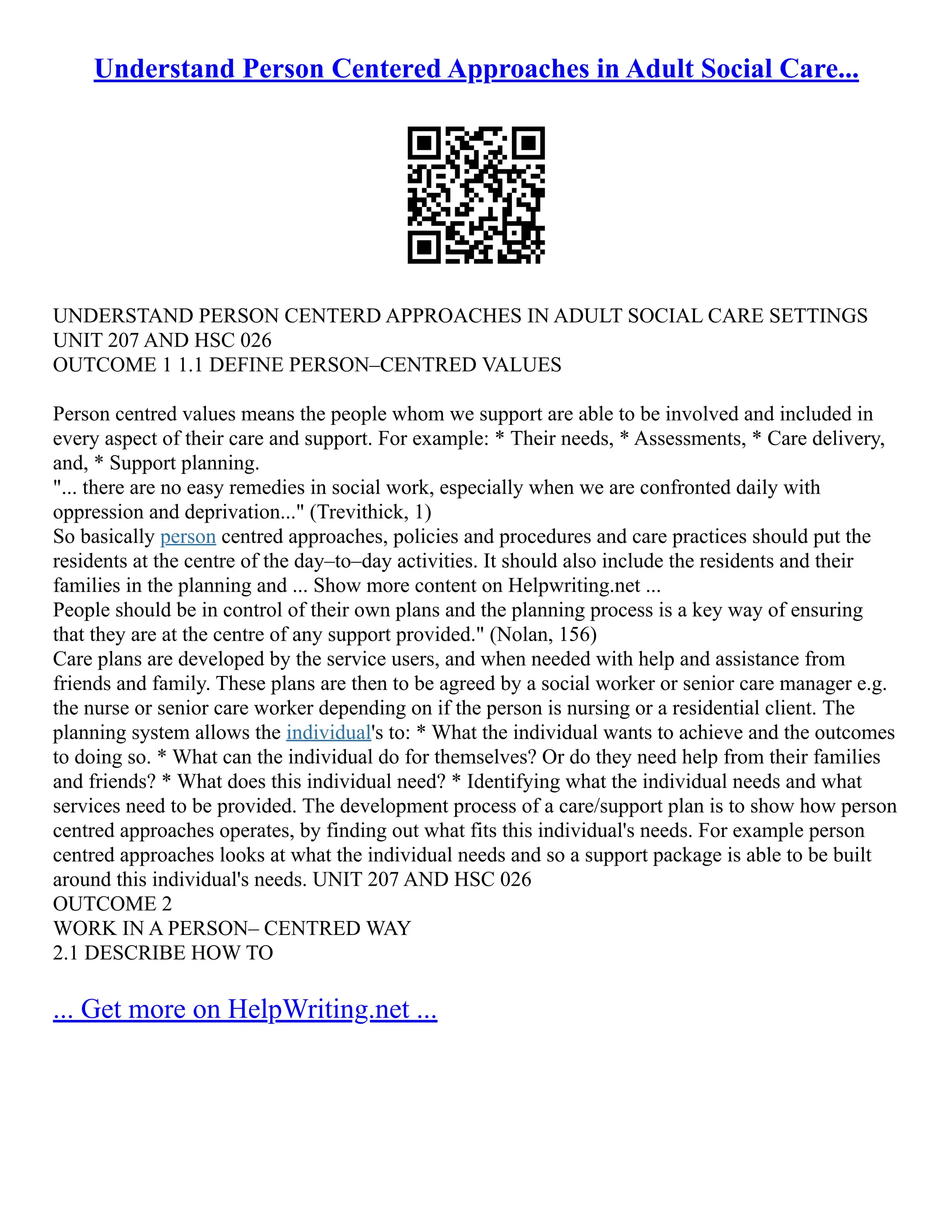 Understand Person Centered Approaches In Adult Social Care... | PDF