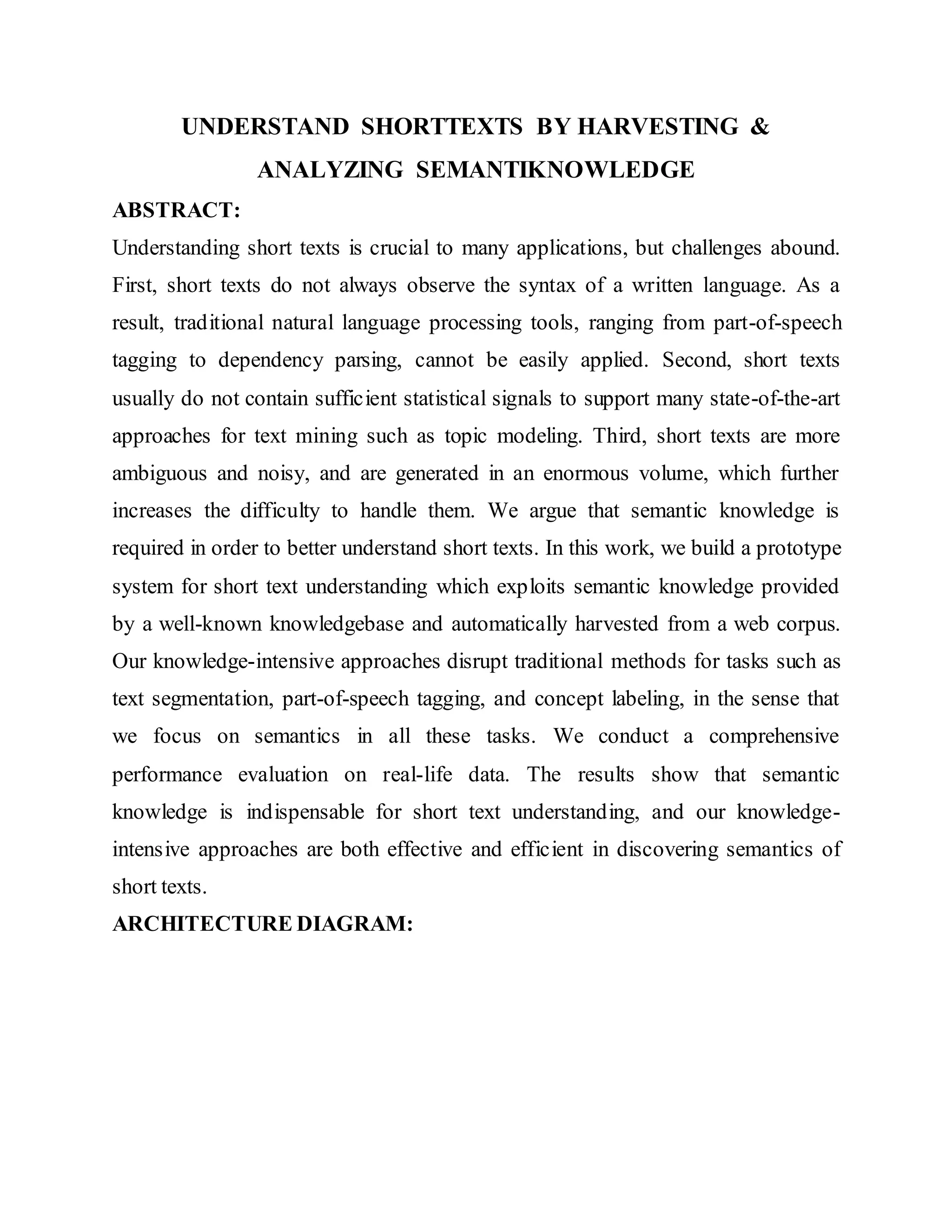 UNDERSTAND SHORTTEXTS BY HARVESTING & ANALYZING SEMANTIKNOWLEDGE | DOCX