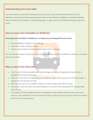 Understand The Impact of Train Time Table on Your Journey | PDF