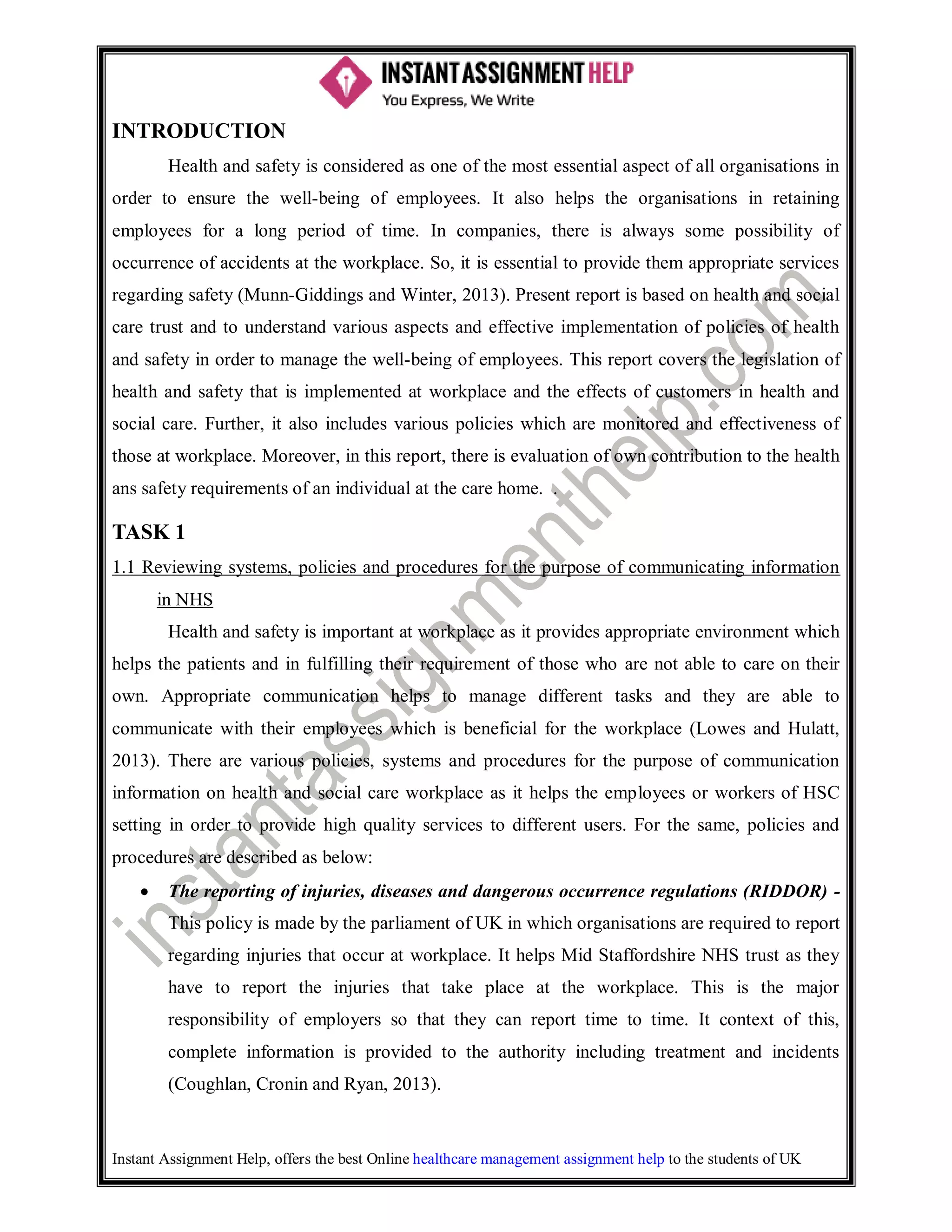 Understand the various aspects of health and safety | PDF